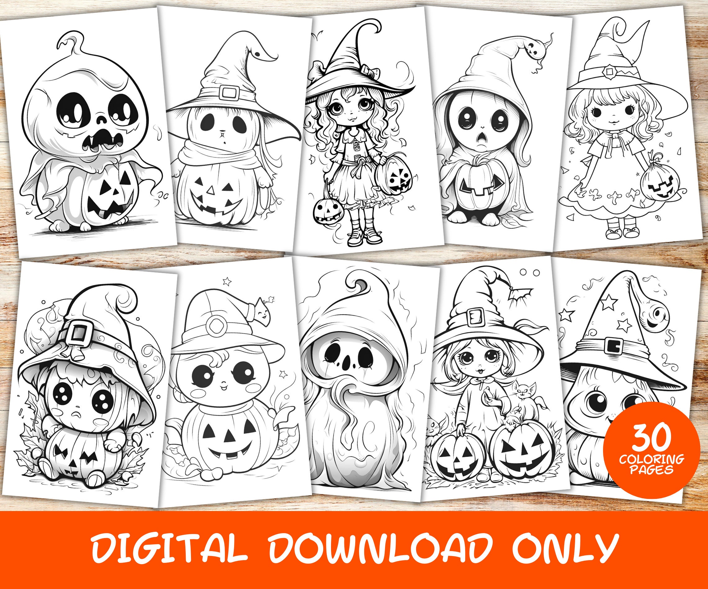 30 Halloween Ensemble Volume 1 Coloring Pages Book, Adults, Instant ...