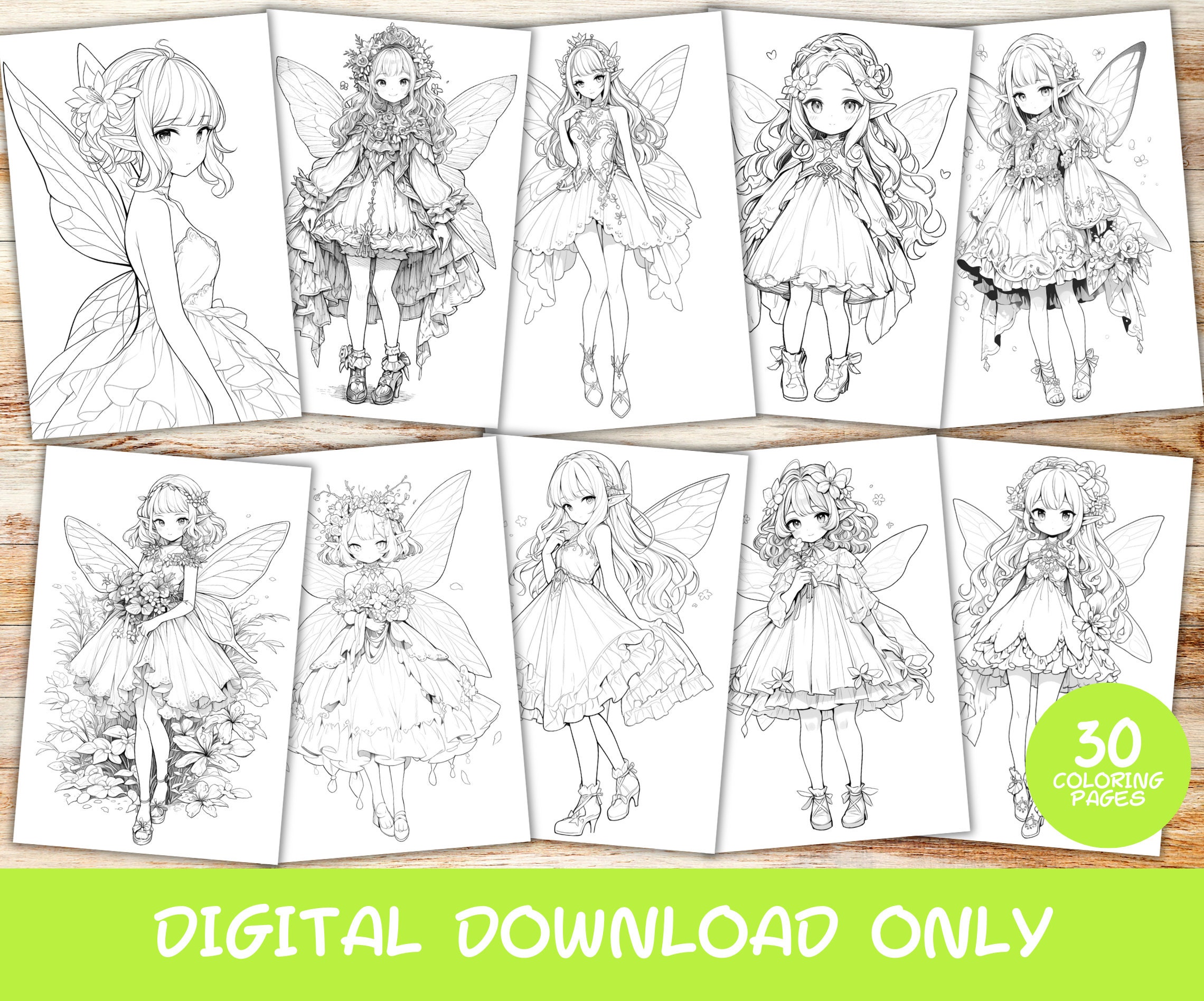 30 Fairies Volume 2 Coloring Pages Book, Kids, Adults, Instant Download ...