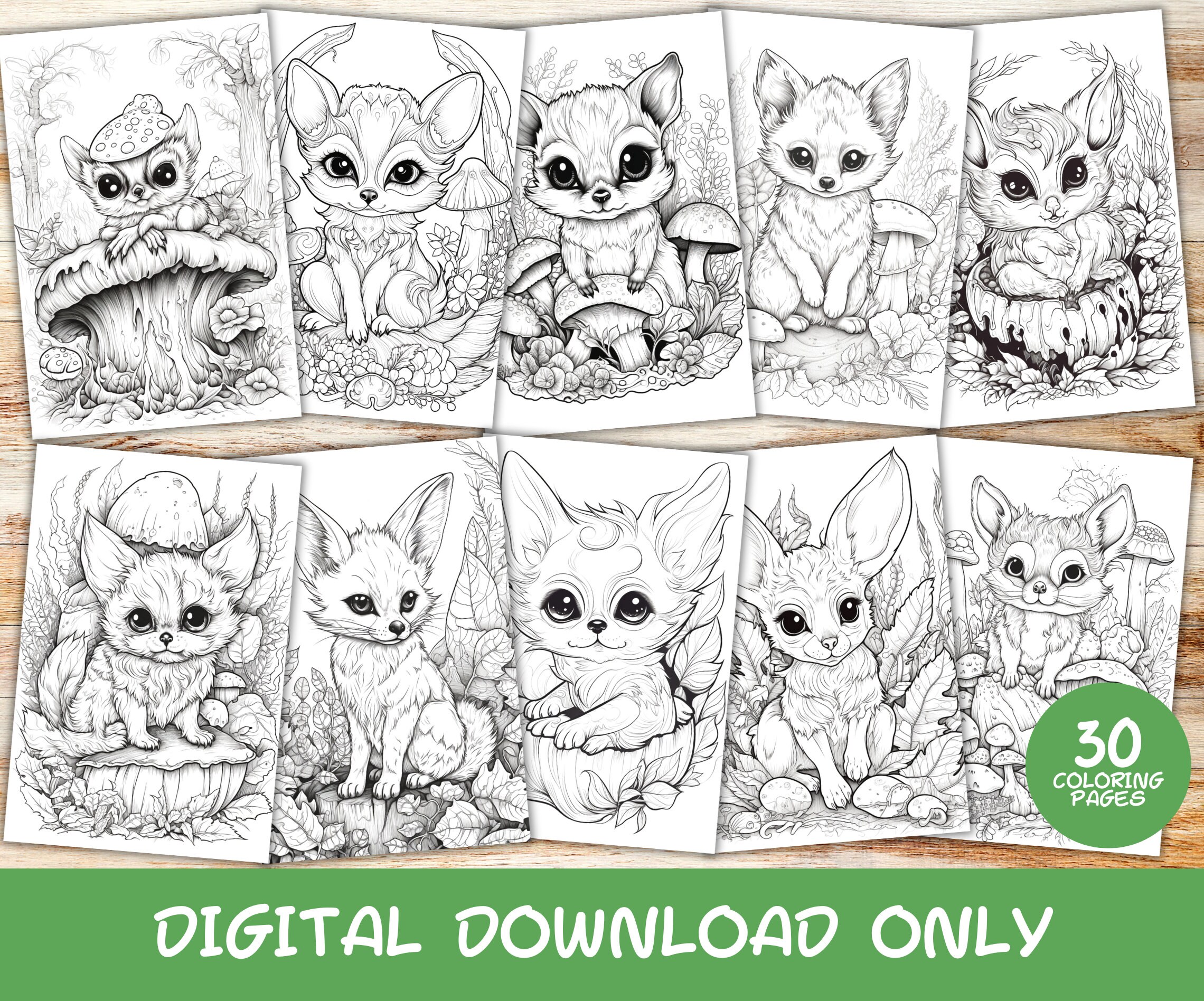 30 Little Forest Creatures Volume 2 Fantasy Coloring Pages Book, Kids ...
