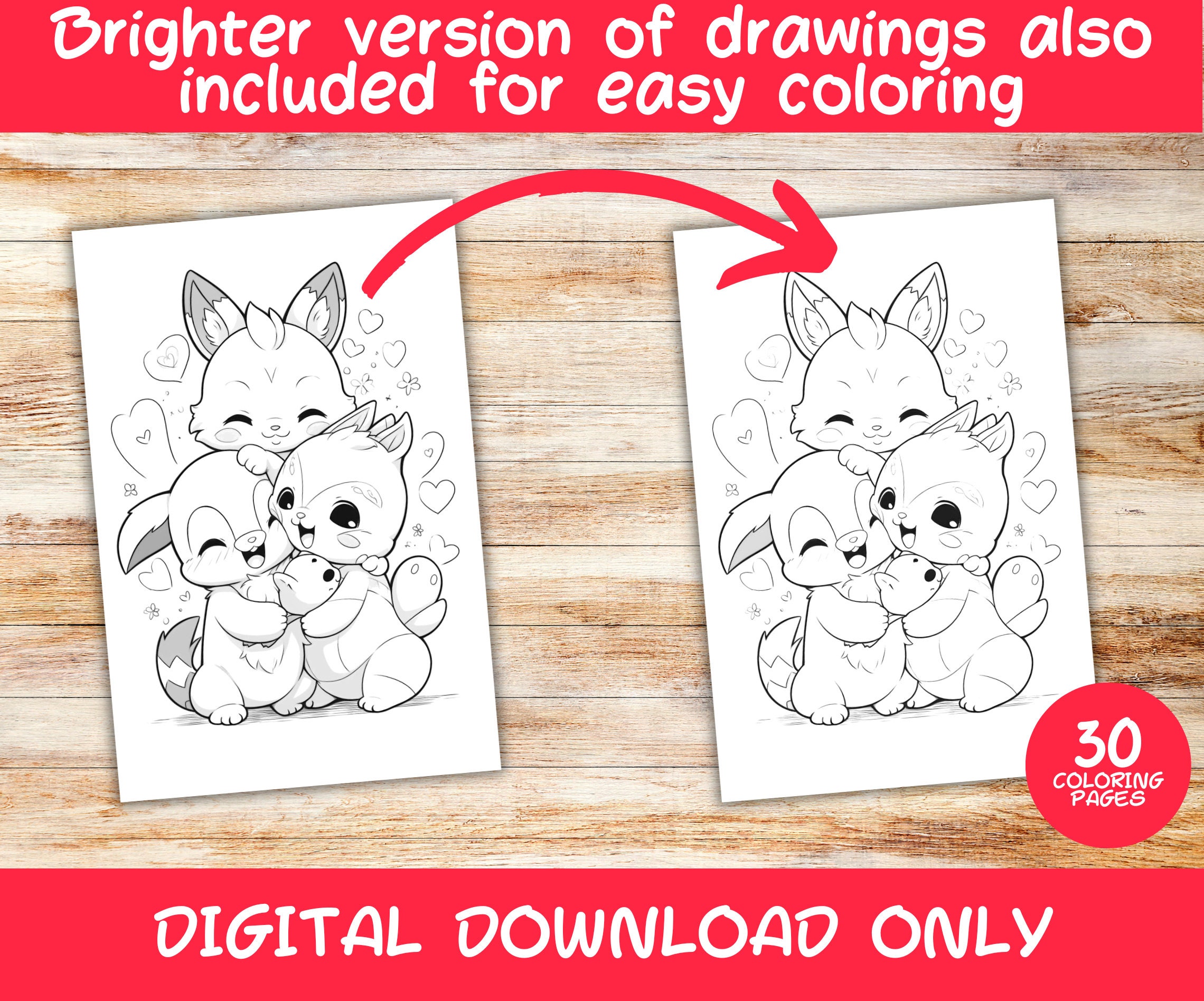 30 Valentines Day Cute Animals Volume 1 Coloring Pages Book, Kids ...