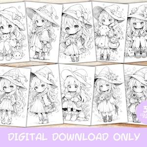 30 Kawaii Witches Volume 1 Coloring Pages Book, Kids, Adult, Instant ...