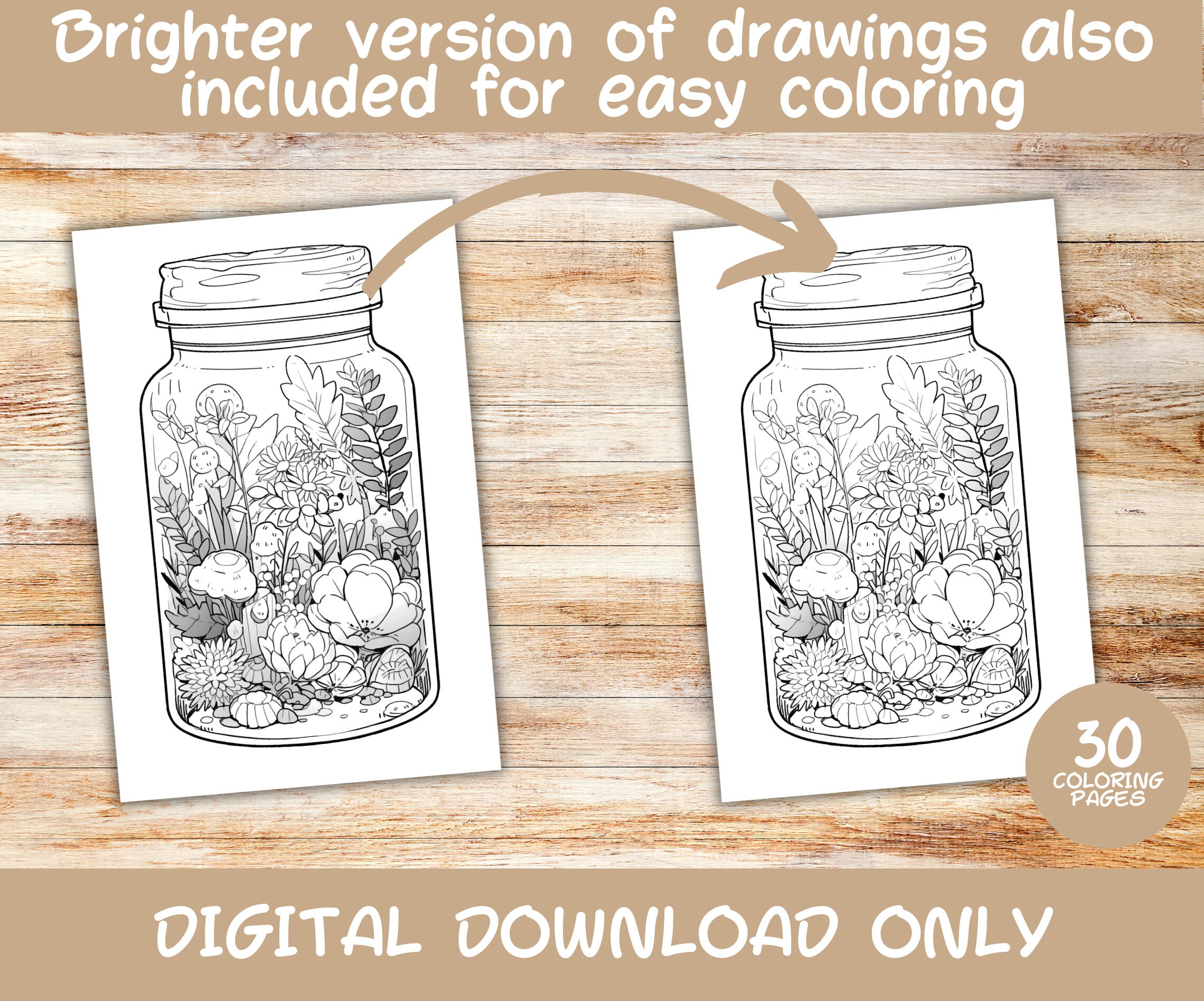 30 Terrarium Jar Volume 2 Coloring Pages Book, Adults, Instant Download ...