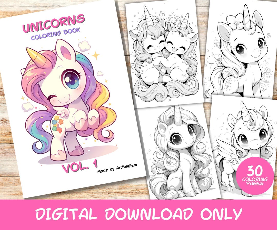 30 Unicorns Coloring Book Volume 1, Kids, Adults, Instant Download ...