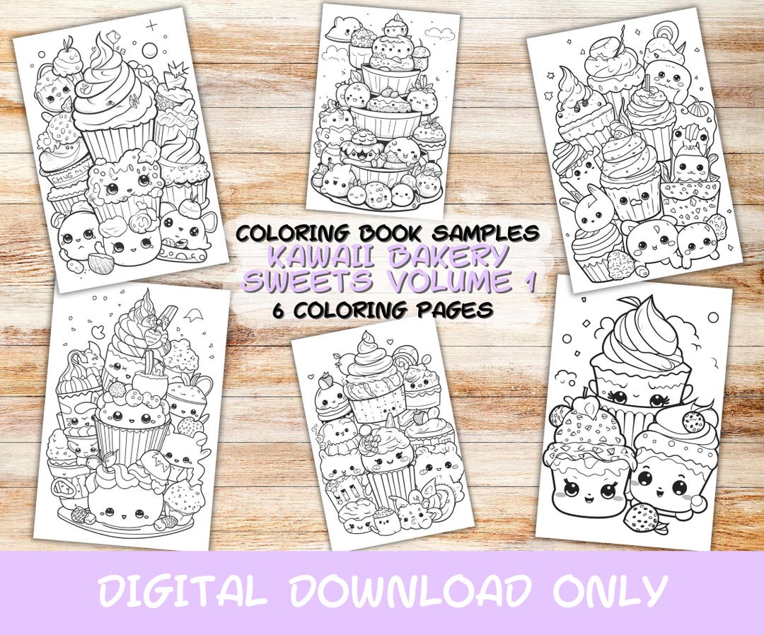 6 Samples Kawaii Bakery Sweets Coloring Pages Volume 1 by Artfulwhim ...