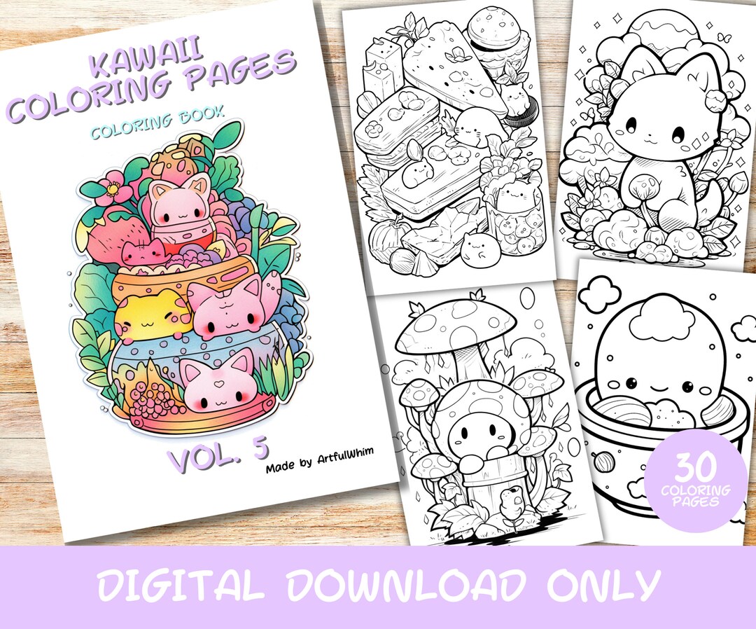 30 Kawaii Coloring Pages Volume 5, Kids, Adults, Instant Download ...