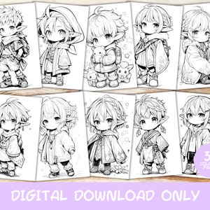 30 Kawaii Elf Boys Volume 1 Coloring Pages Book, Kids, Adult, Instant ...