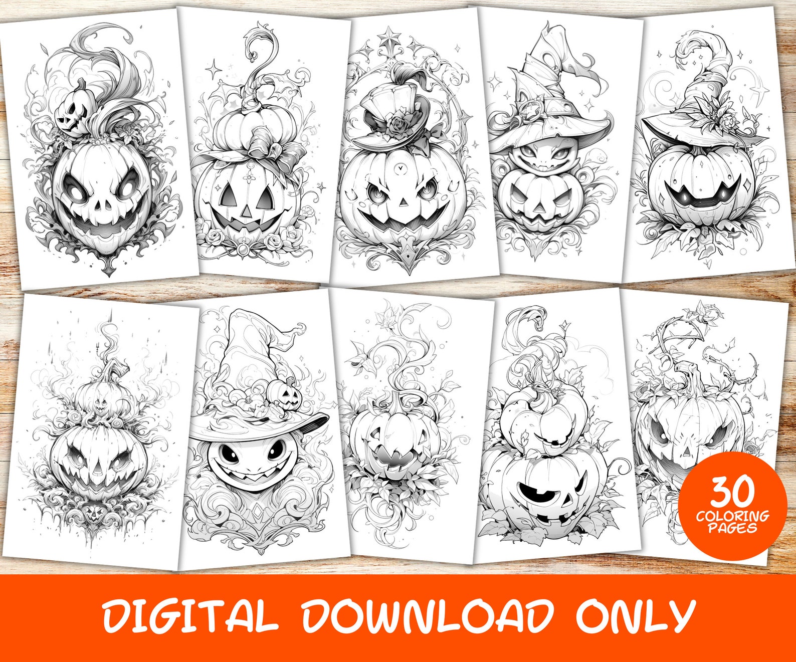 30 Halloween Scary Pumpkin Volume 2 Coloring Pages Book, Adults ...