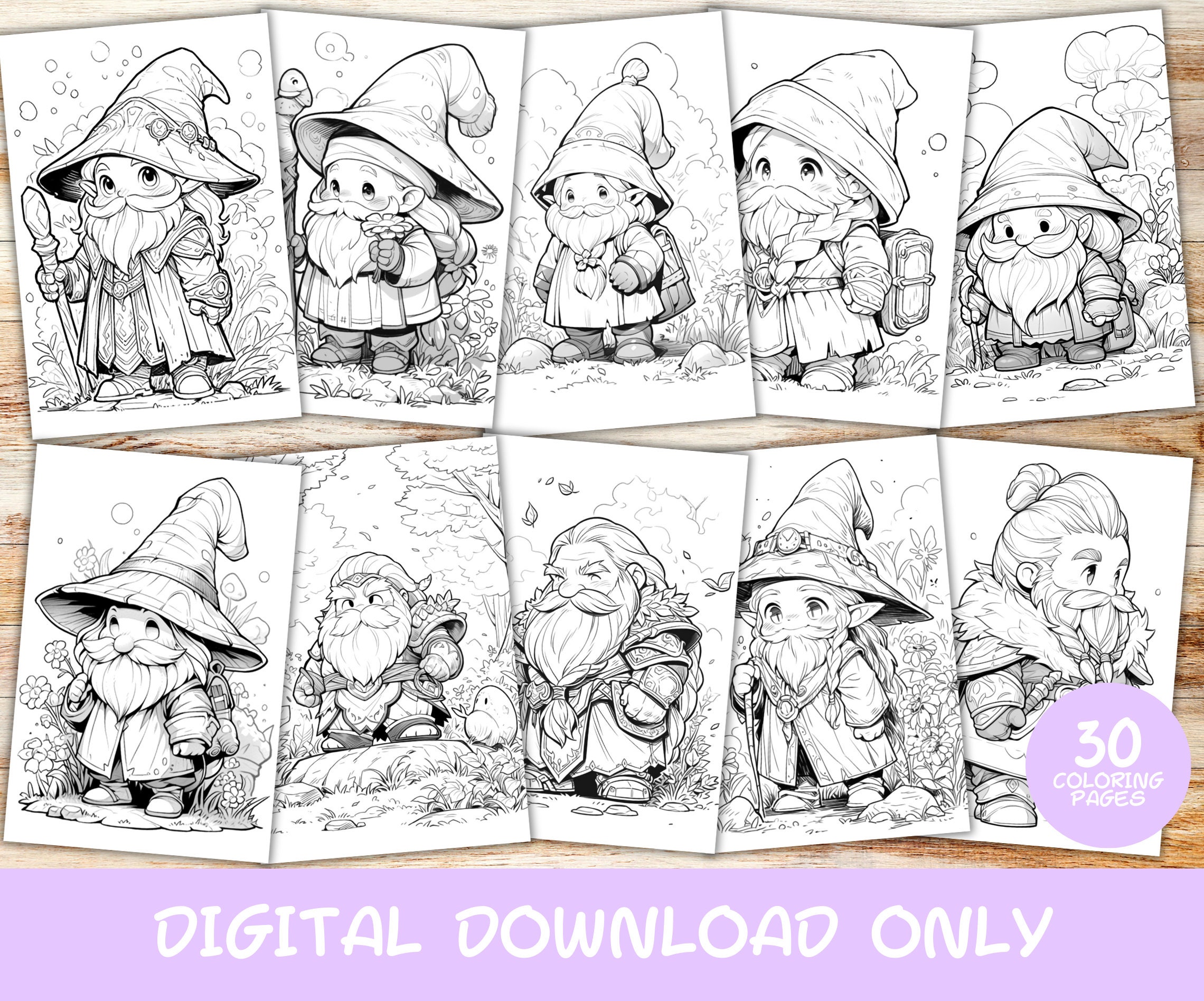30 Kawaii Dwarves Volume 1 Coloring Pages Book, Kids, Adult, Instant ...