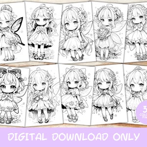 30 Kawaii Fairies Volume 1 Coloring Pages Book, Kids, Adult, Instant ...