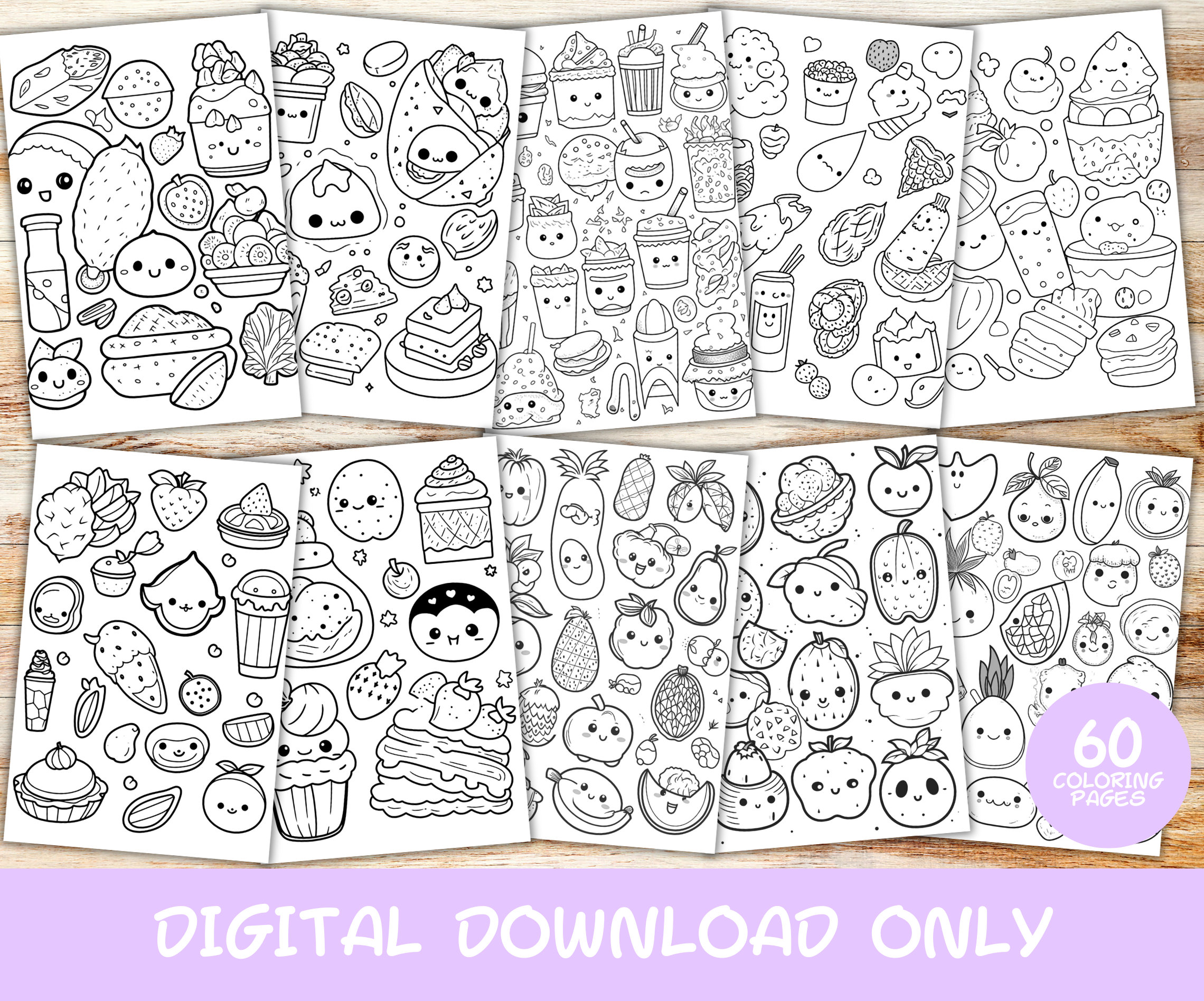 60 Kawaii Easy Doodles Coloring Pages Book Kids Adults - Etsy UK