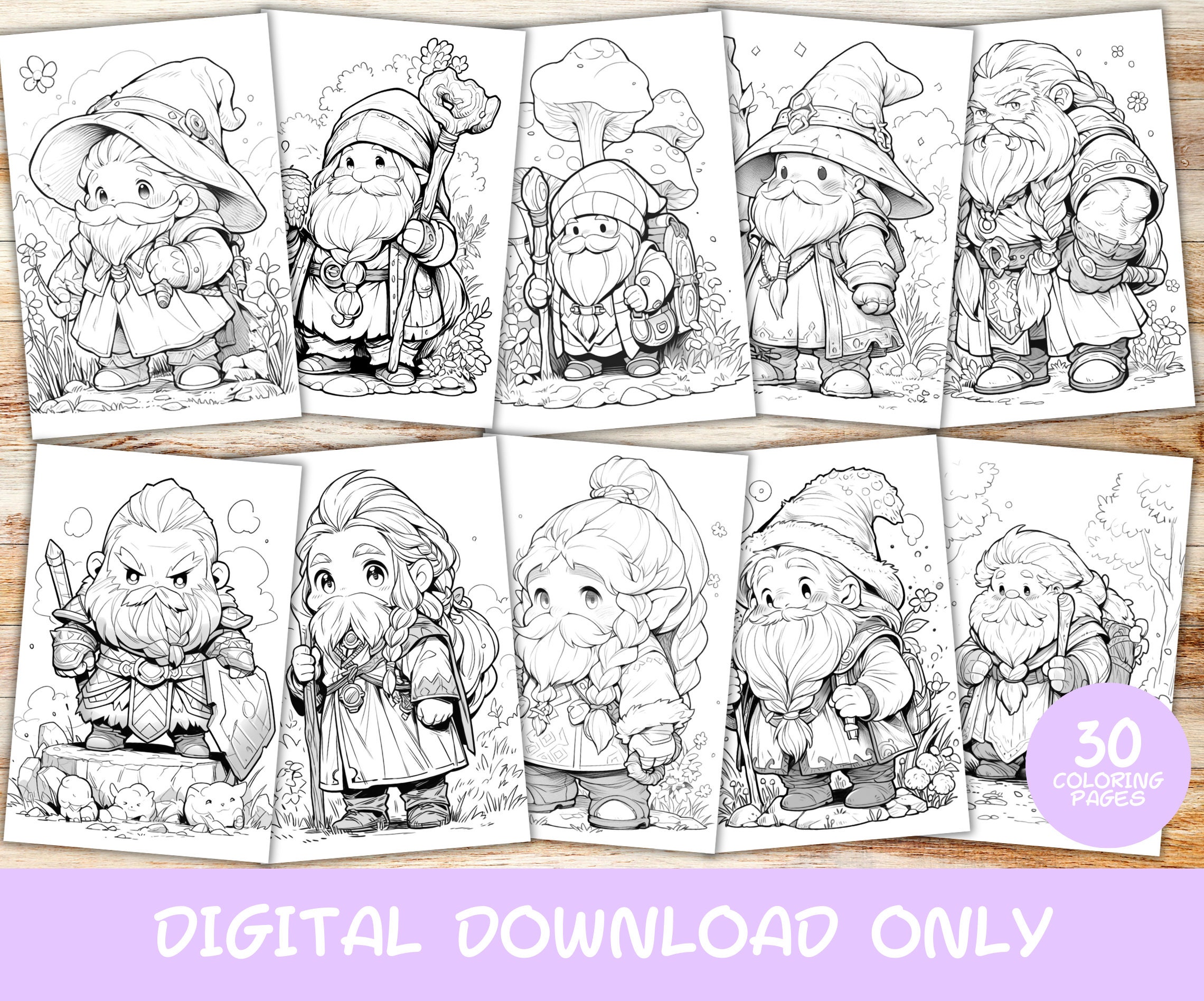 30 Kawaii Dwarves Volume 1 Coloring Pages Book, Kids, Adult, Instant ...