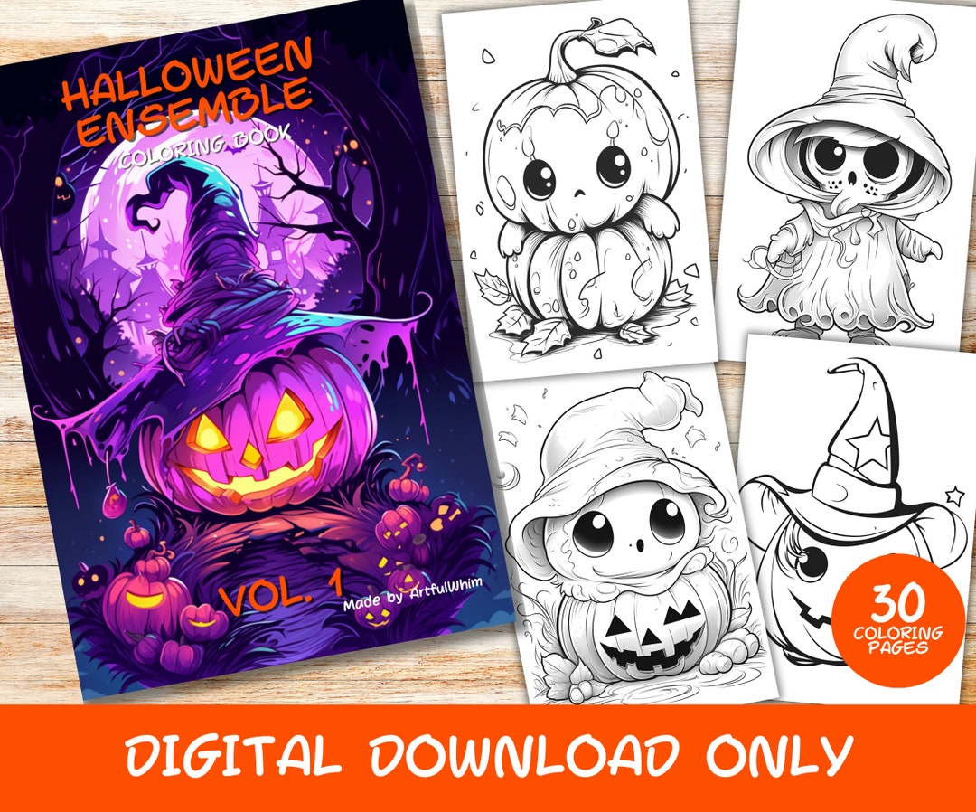 30 Halloween Ensemble Volume 1 Coloring Pages Book, Adults, Instant ...