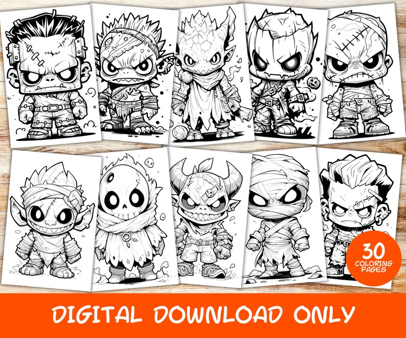 30 Halloween Monsters Volume 4 Coloring Pages Book, Adults, Instant ...