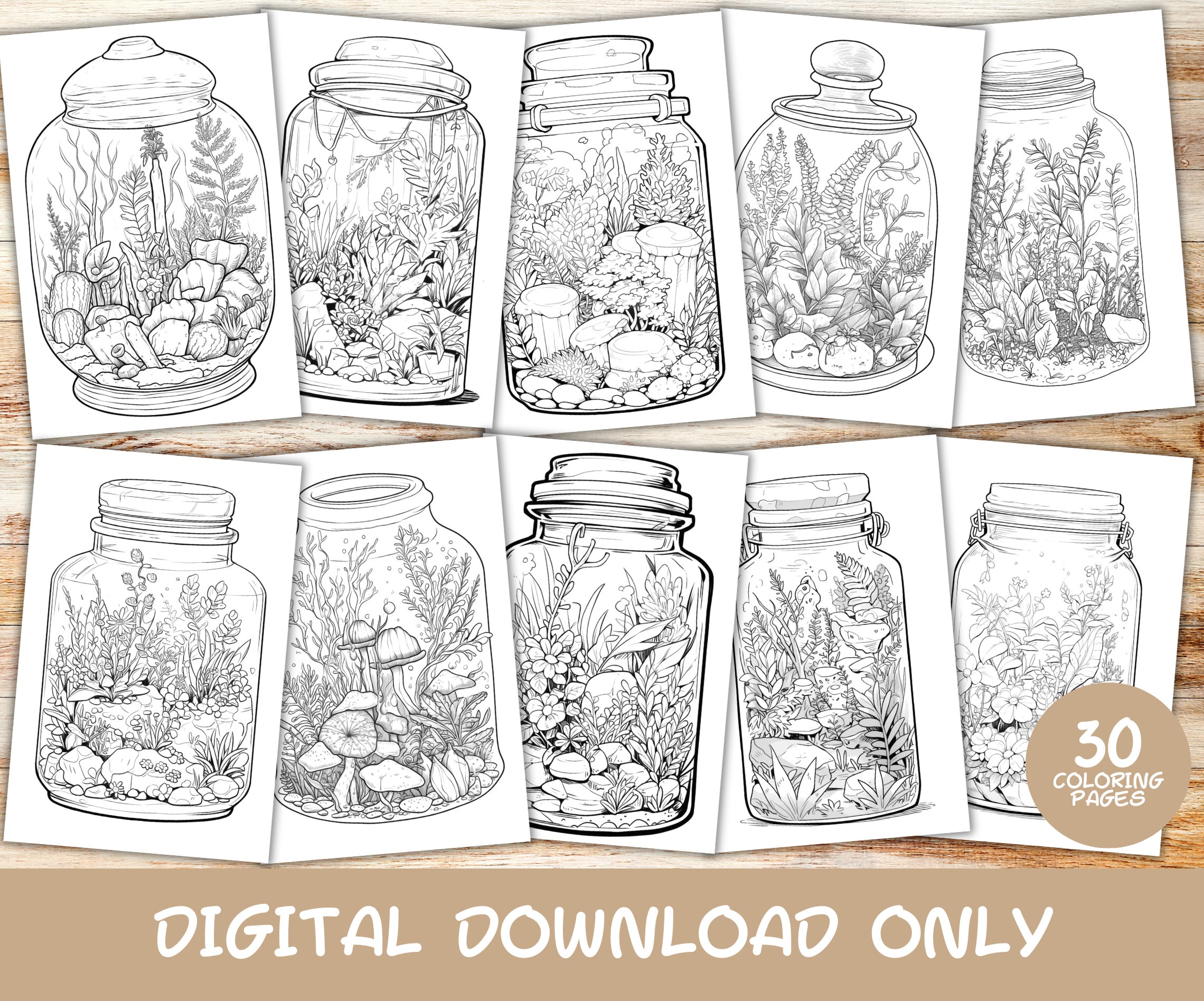 30 Terrarium Jar Volume 3 Coloring Pages Book, Adults, Instant Download ...