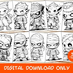 30 Halloween Monsters Volume 1 Coloring Pages Book, Adults, Instant ...