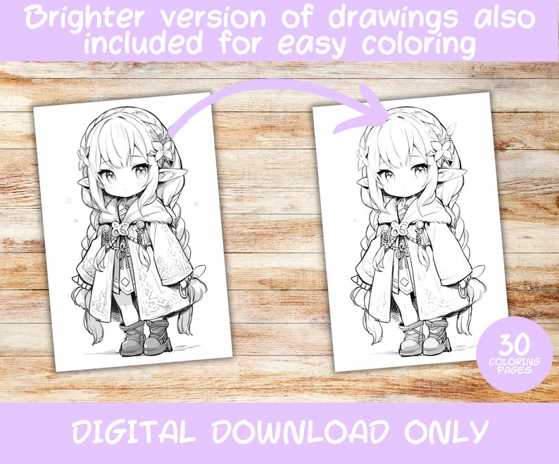 30 Kawaii Elf Girls Volume 1 Coloring Pages Book, Kids, Adult, Instant ...