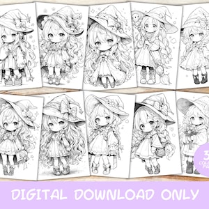 30 Kawaii Witches Volume 2 Coloring Pages Book, Kids, Adult, Instant ...