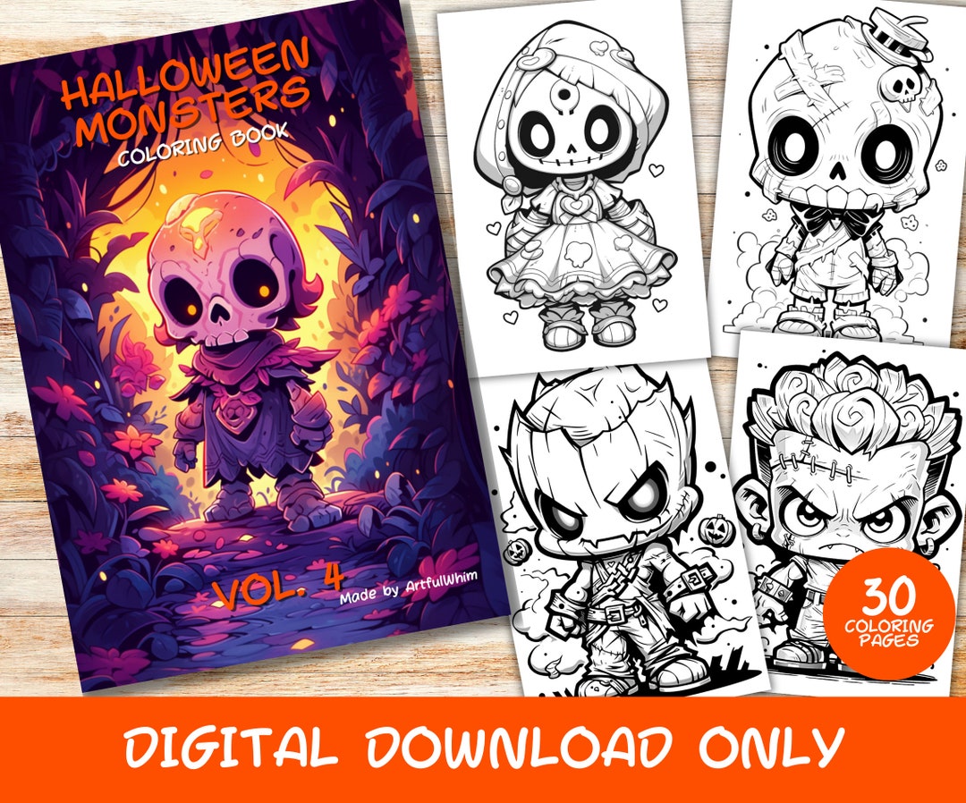 30 Halloween Monsters Volume 4 Coloring Pages Book, Adults, Instant ...