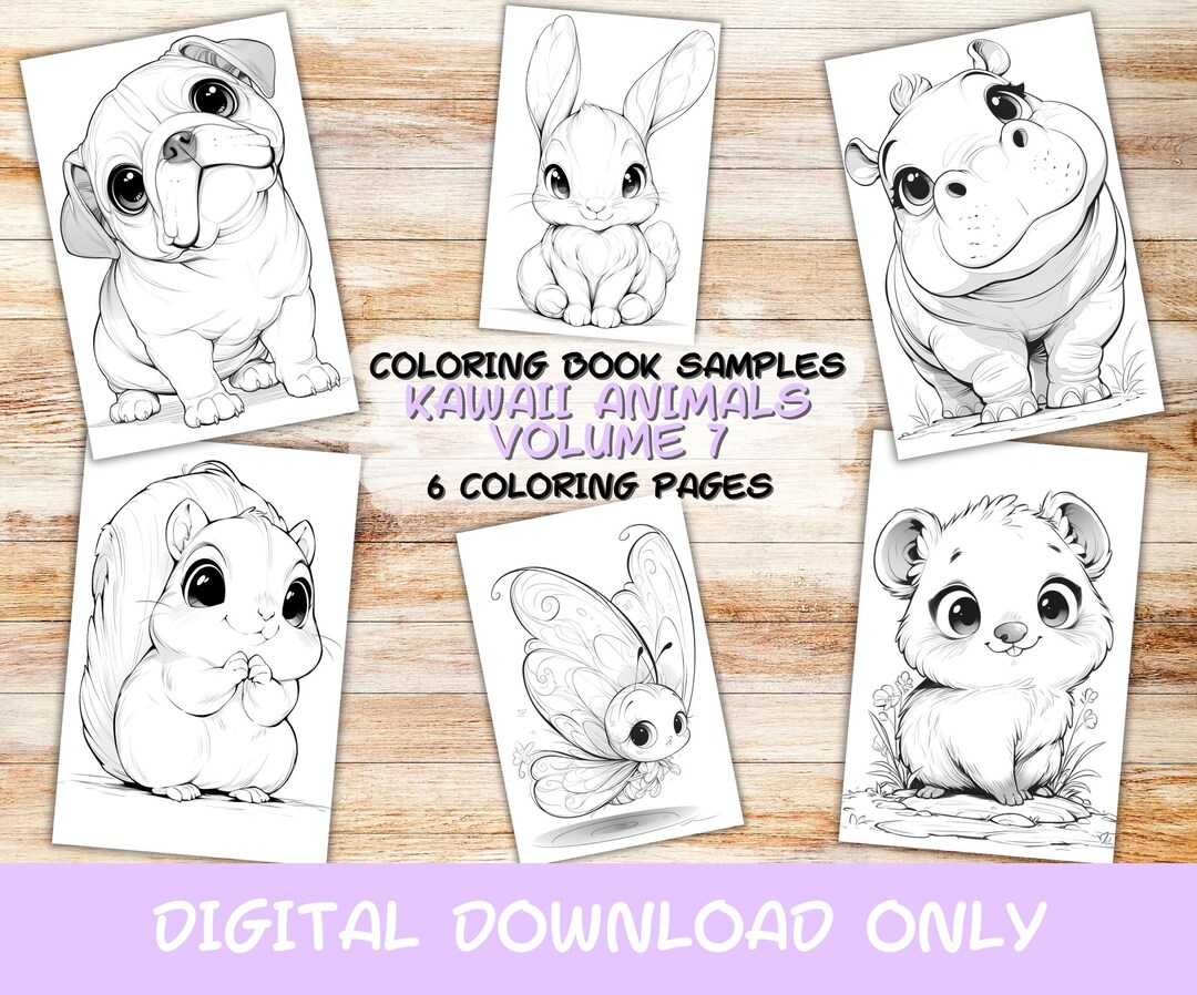 6 Samples Kawaii Animals Coloring Pages Volume 7 by Artfulwhim, Kids ...
