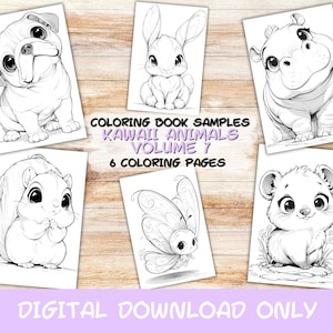 6 Samples Kawaii Animals Coloring Pages Volume 7 by Artfulwhim, Kids ...