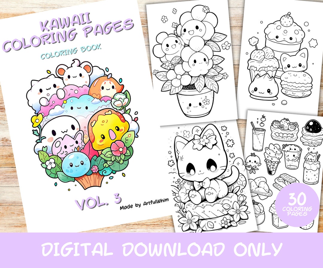 30 Kawaii Coloring Pages Volume 3, Kids, Adults, Instant Download ...