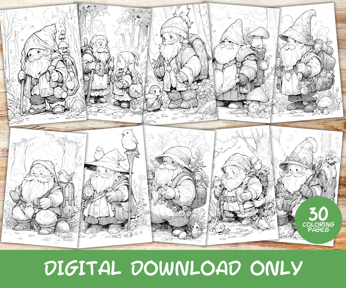 30 Forest Dwarves Coloring Pages Book, Kids, Adults Instant Download ...