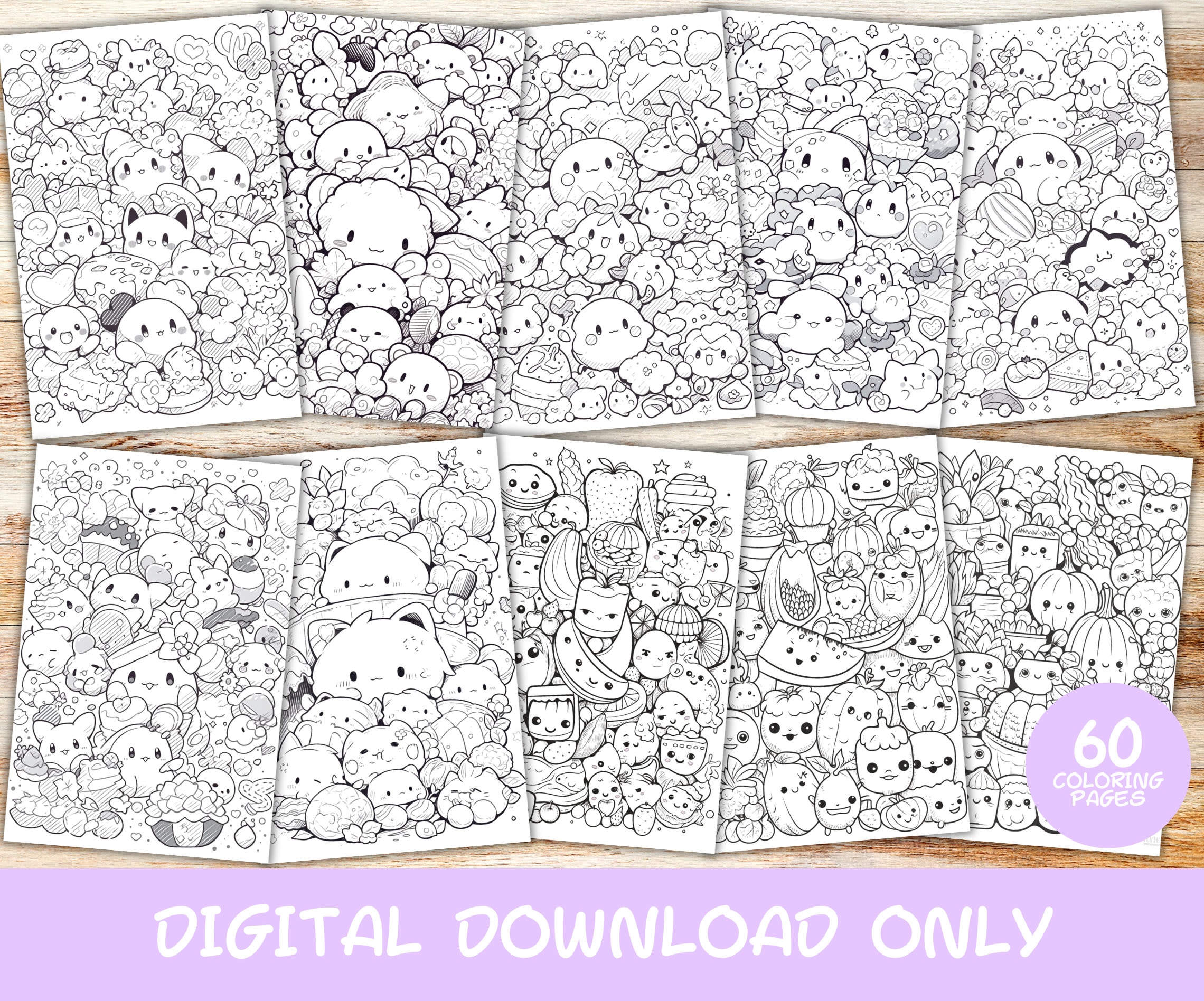 60 Kawaii Doodle Master Coloring Pages Book for Adults - Etsy Australia