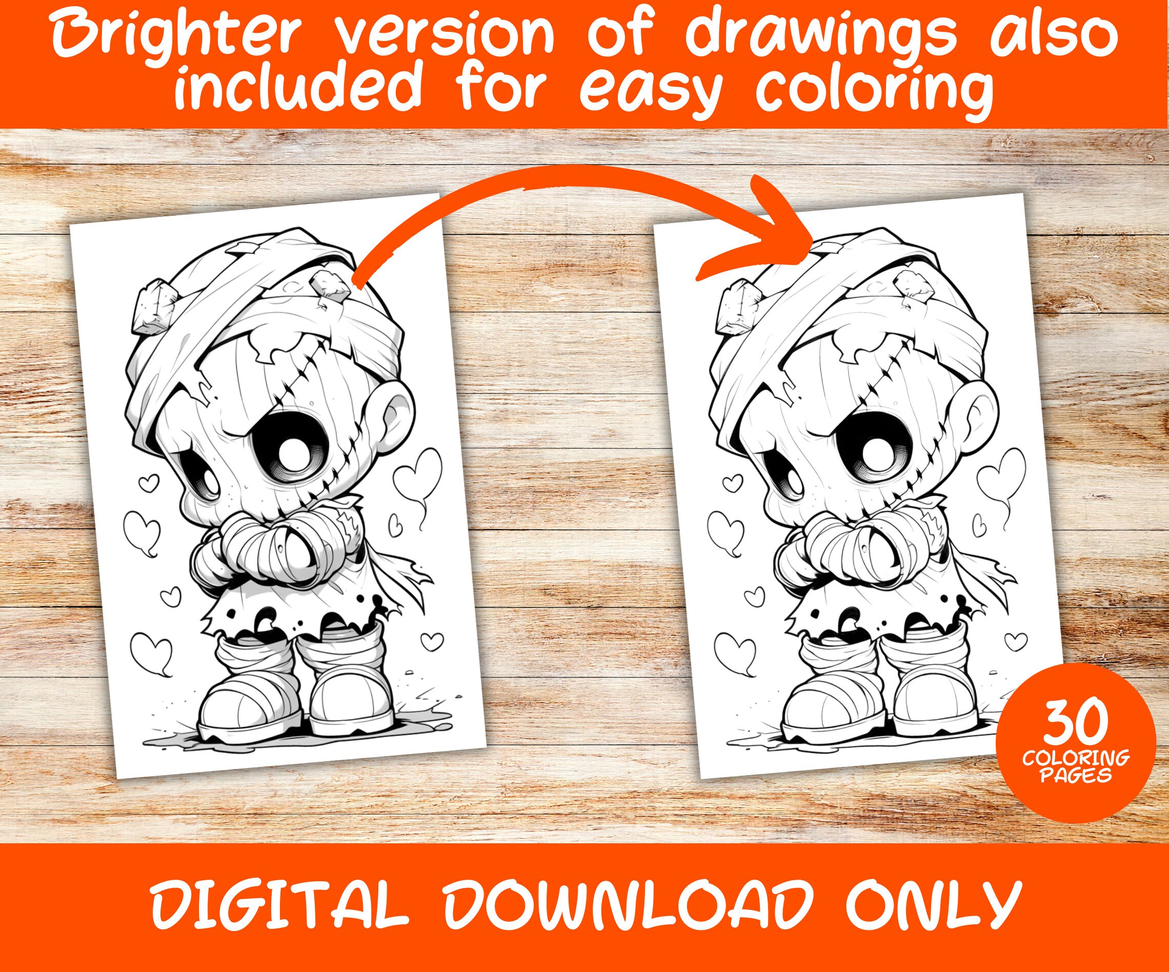 30 Halloween Monsters Volume 1 Coloring Pages Book, Adults, Instant ...