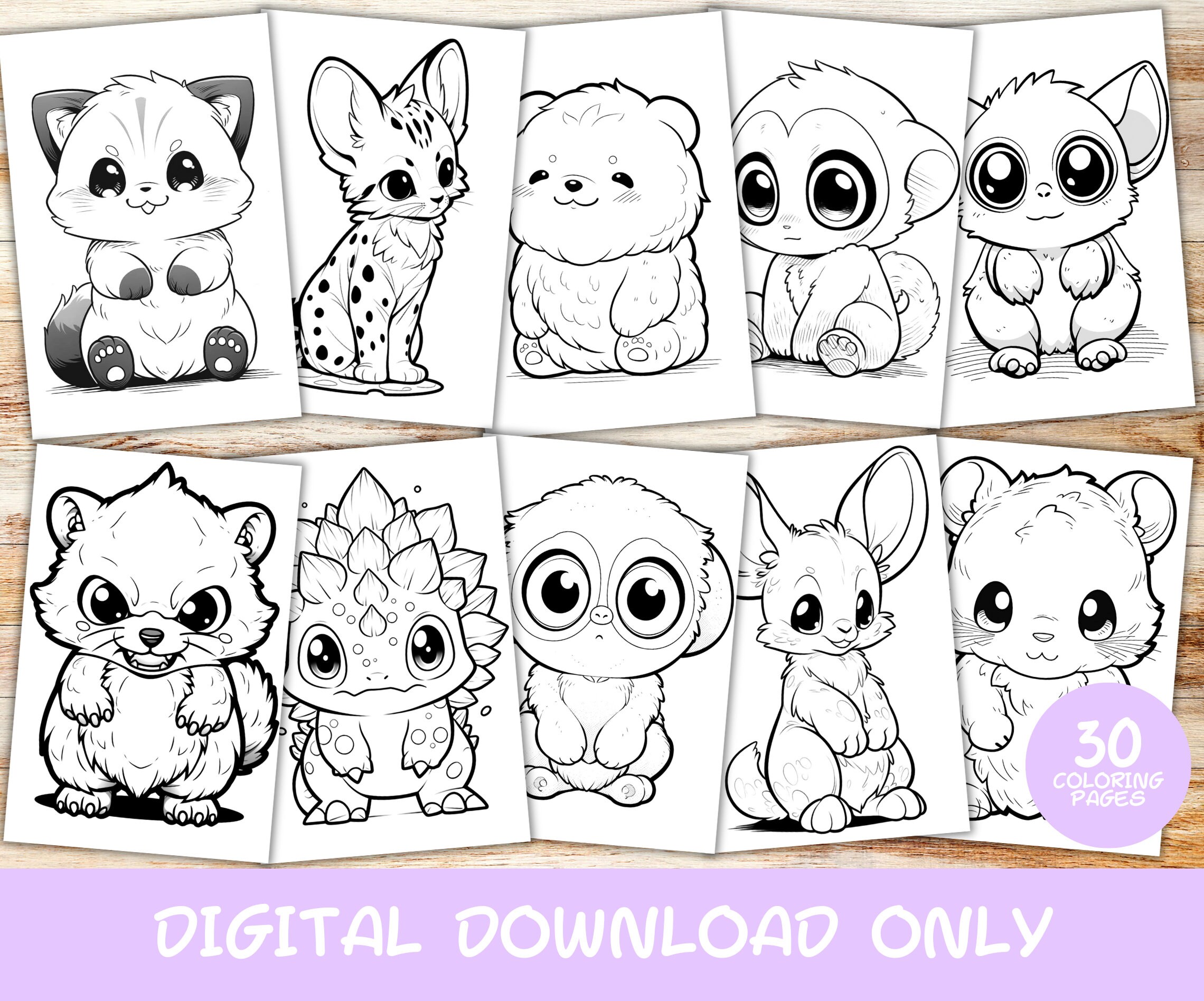 30 Kawaii Animals Volume 5 Coloring Pages Book Kids Instant - Etsy
