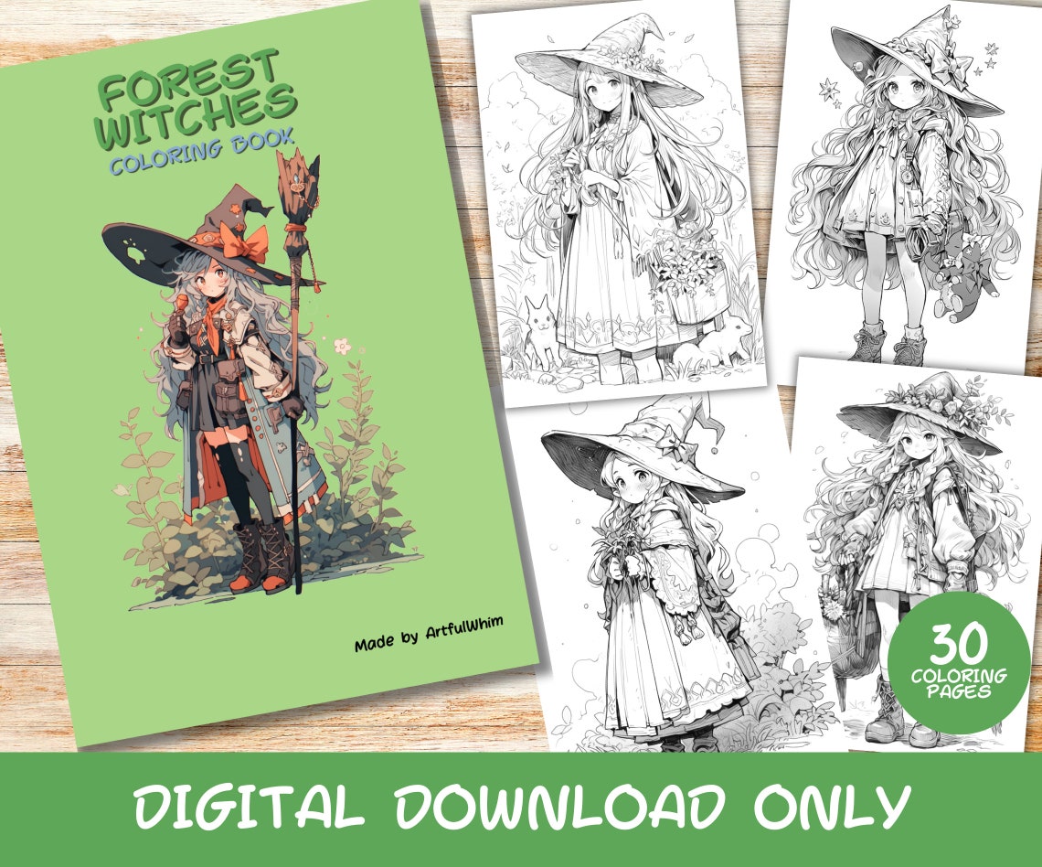 30 Forest Witches Coloring Pages Book Kids Adults Instant - Etsy