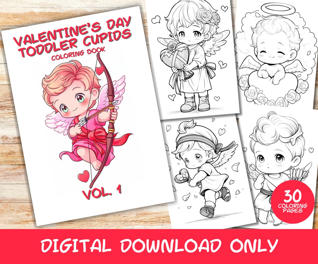 30 Valentine’s Day Toddler Cupids Volume 1 Coloring Pages Book, Kids ...