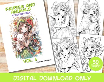 30 Kawaii Animals Volume 1 Coloring Pages Book, Kids, Adults, Instant ...
