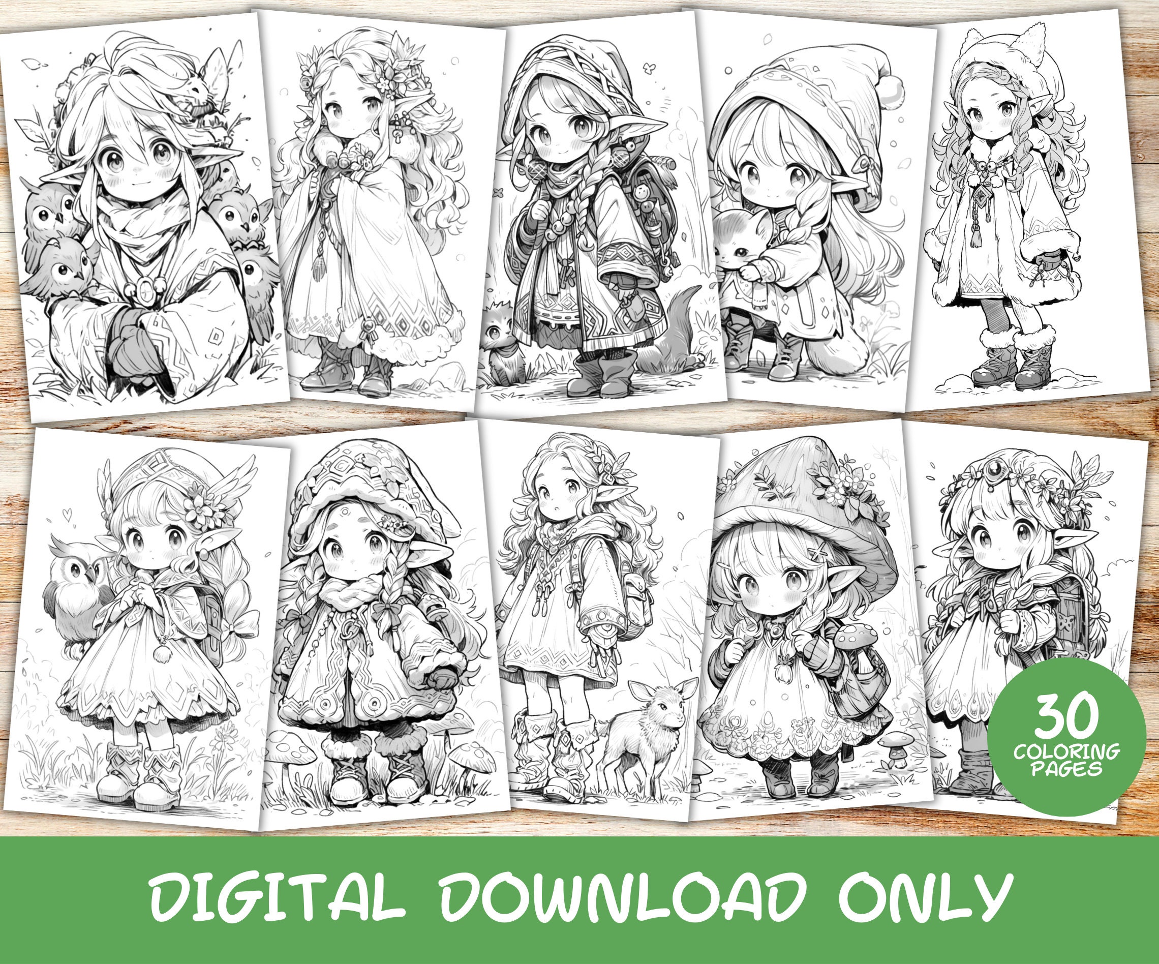 30 Forest Elves Volume 4 Coloring Pages Book, Kids, Adults Instant ...
