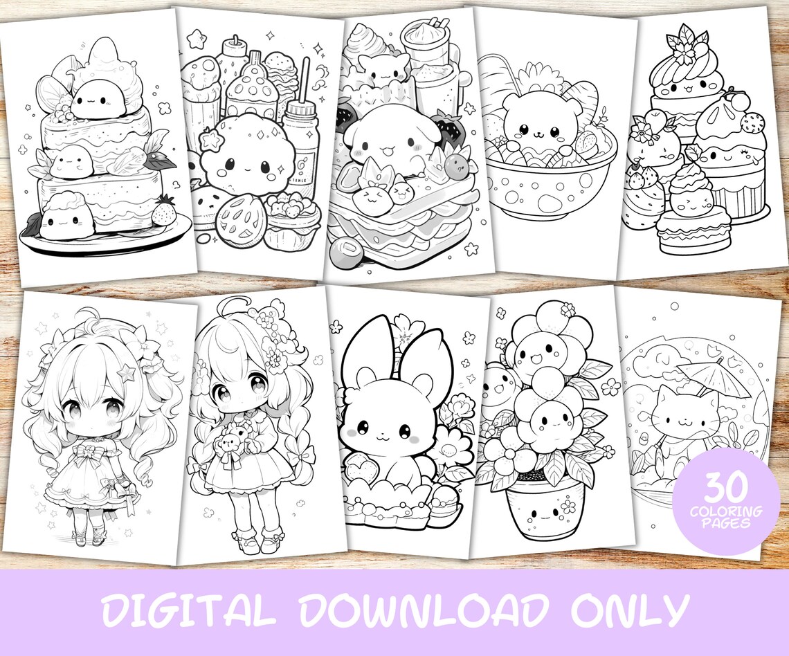 30 Kawaii Coloring Pages Volume 3, Kids, Adults, Instant Download ...