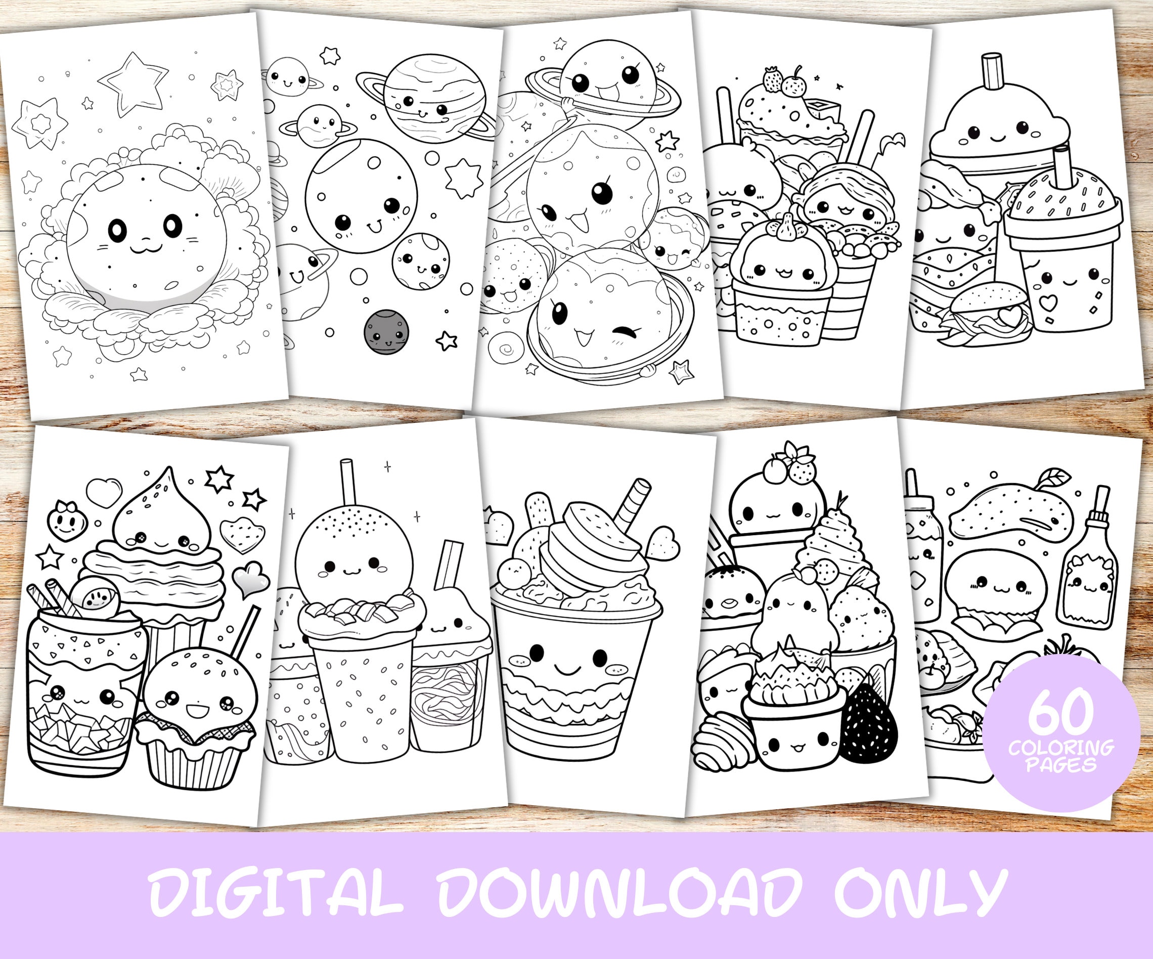 60 Kawaii Wonders Coloring Pages Book Kids Adults Instant - Etsy