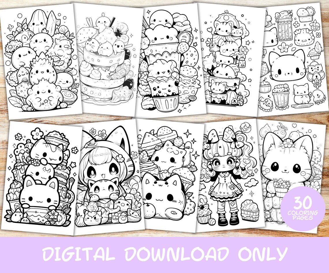 30 Kawaii Coloring Pages Volume 6, Kids, Adults, Instant Download ...