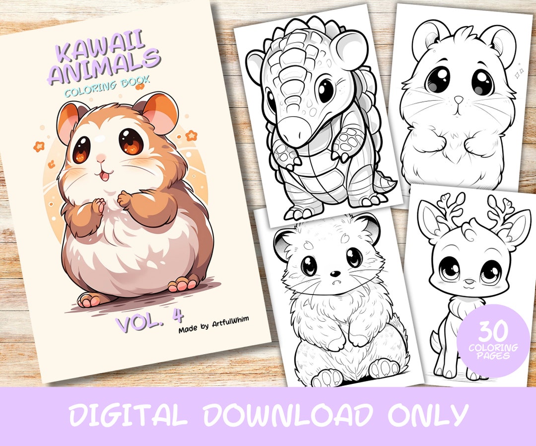30 Kawaii Animals Volume 4 Coloring Pages Book, Kids, Instant Download ...