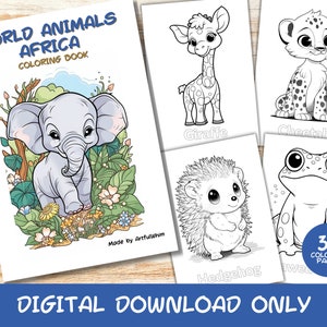 30 World Animals Africa Coloring Pages Book With Names, Kids, Instant ...