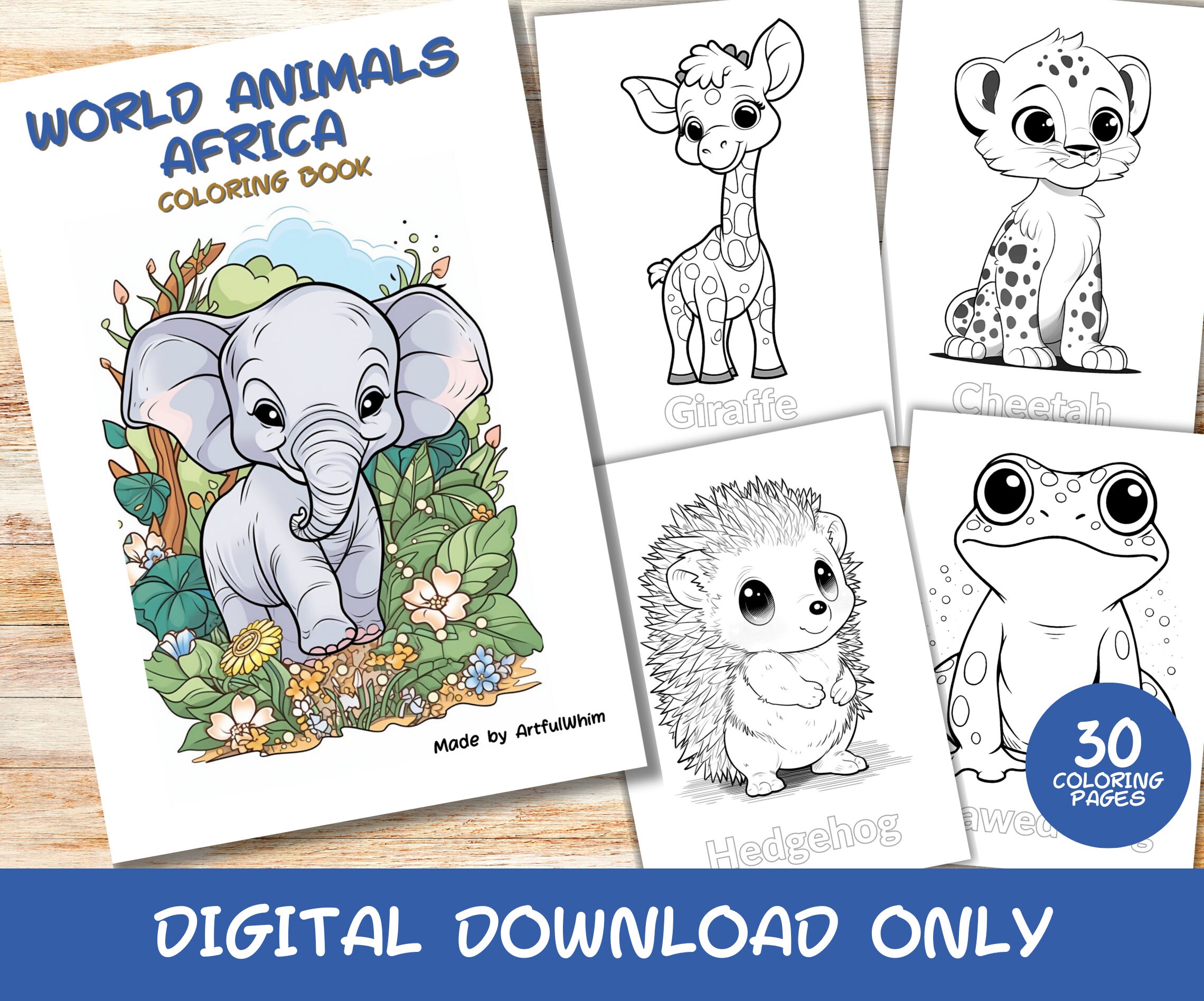 30 World Animals Africa Coloring Pages Book With Names, Kids, Instant ...