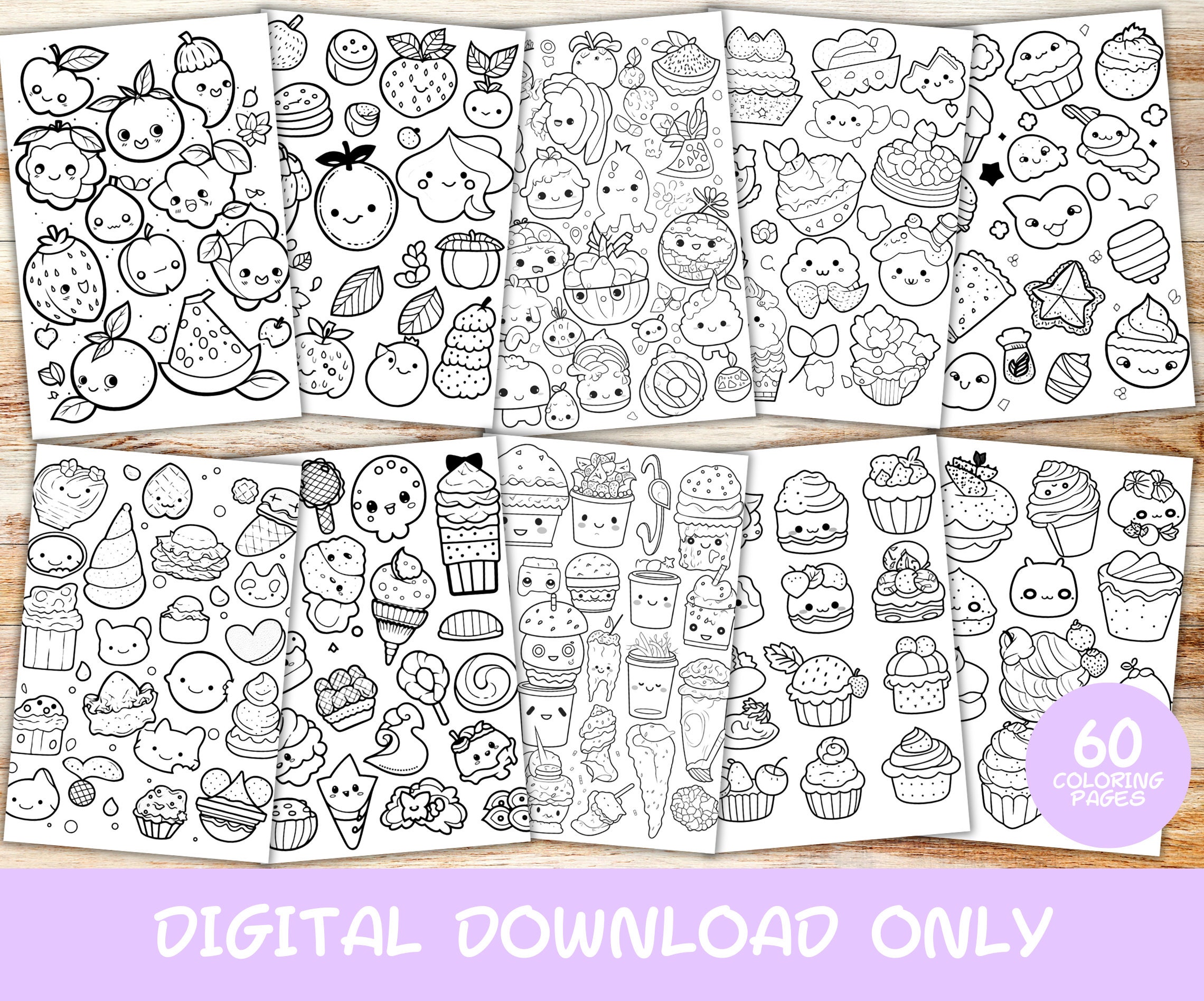 60 Kawaii Easy Doodles Coloring Pages Book Kids Adults - Etsy UK