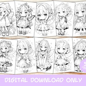 30 Kawaii Fairies Volume 2 Coloring Pages Book, Kids, Adult, Instant ...