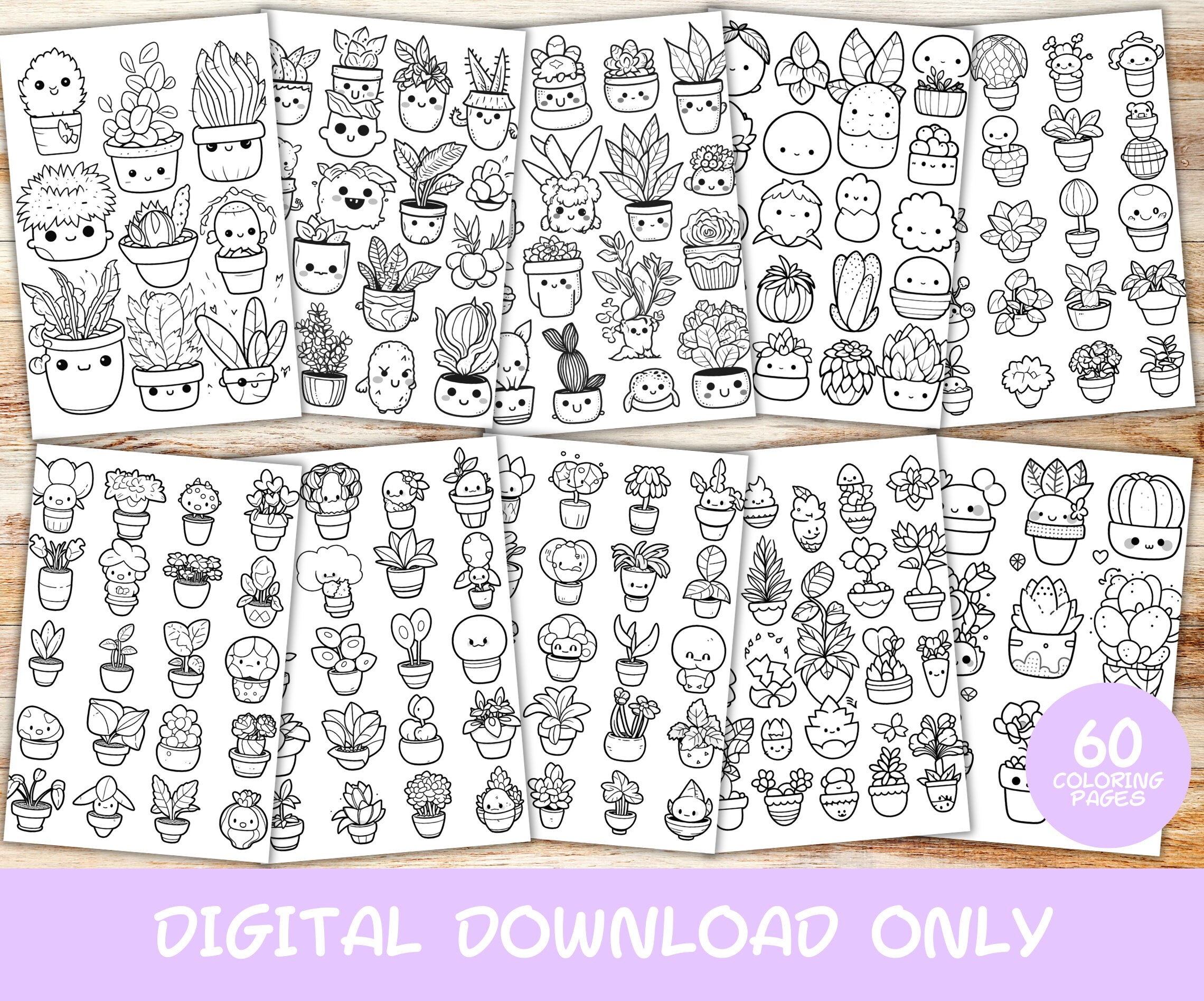60 Kawaii Easy Doodles Coloring Pages Book Kids Adults - Etsy UK