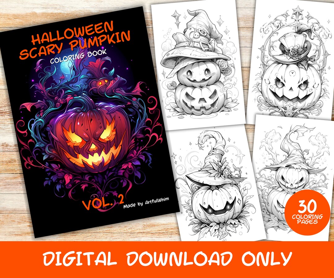 30 Halloween Scary Pumpkin Volume 2 Coloring Pages Book, Adults ...