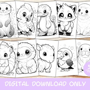30 Kawaii Animals Volume 2 Coloring Pages Book, Kids, Adult, Instant ...