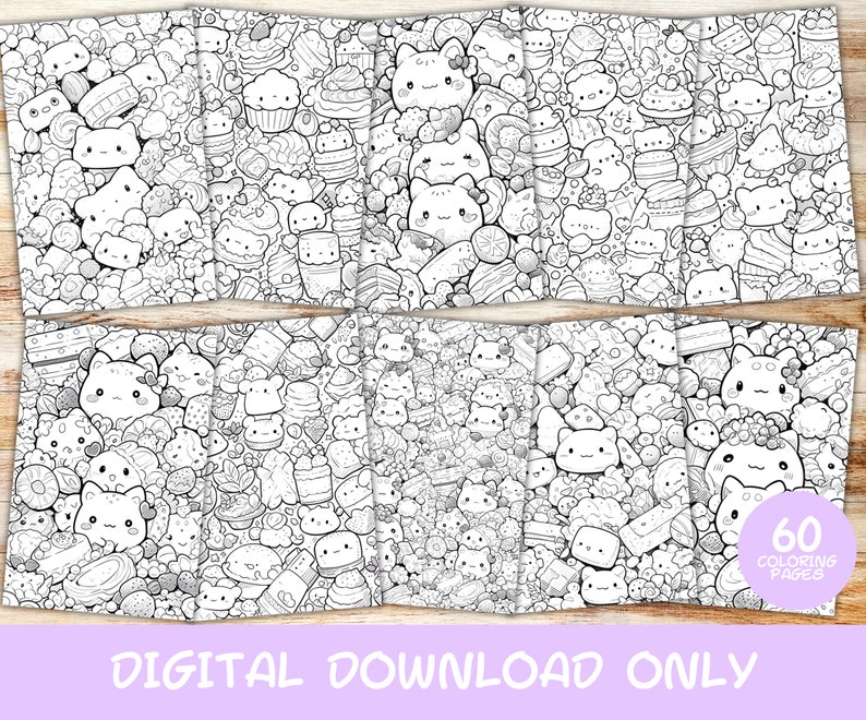 60 Kawaii Doodle Master Coloring Pages Book for Adults - Etsy Australia