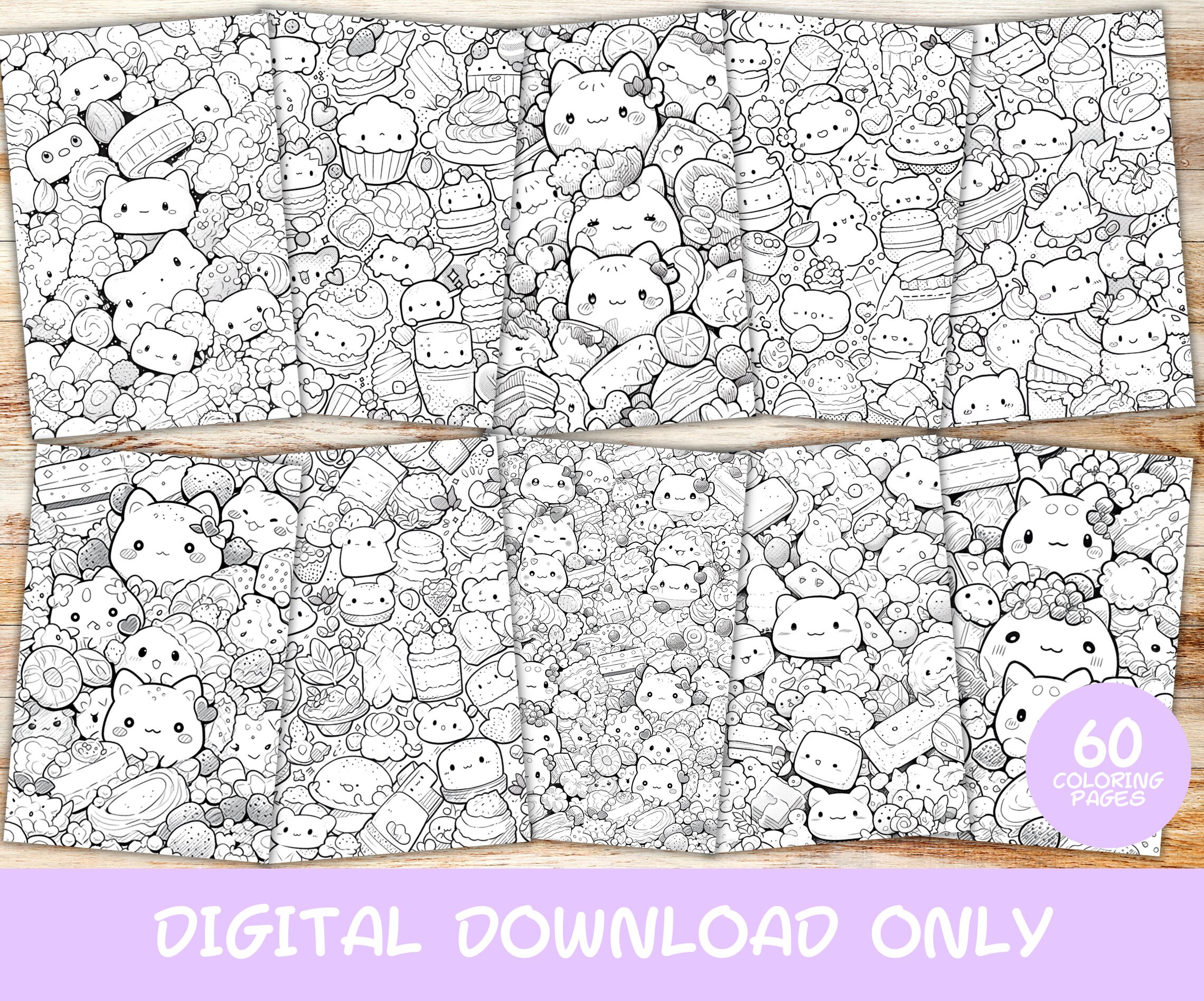 60 Kawaii Doodle Master Coloring Pages Book for Adults - Etsy Australia