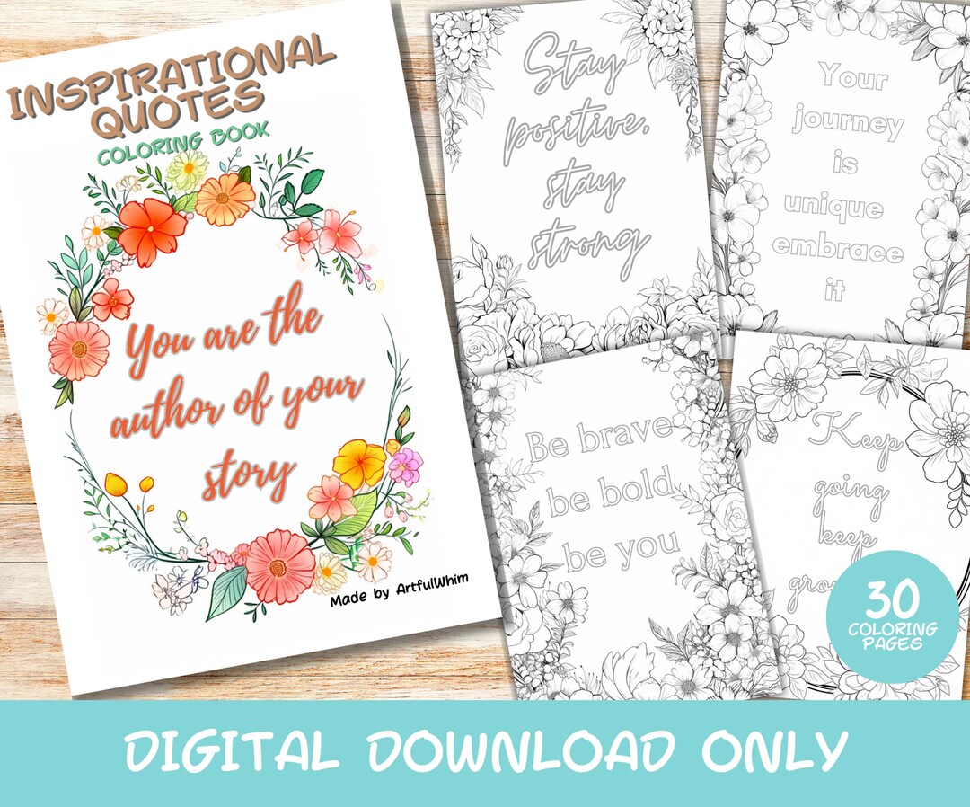 30 Inspirational Quotes Coloring Pages Book, Adults, Teens, Instant ...