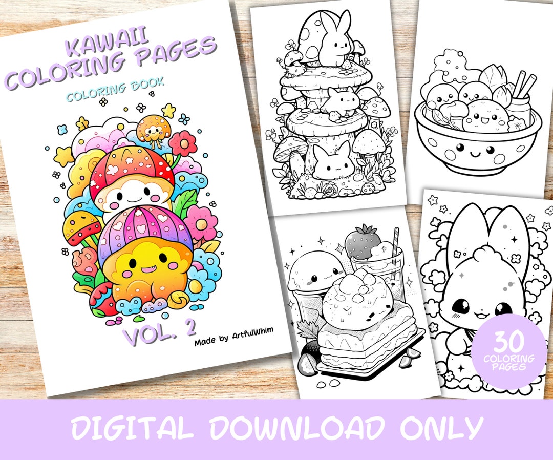30 Kawaii Coloring Pages Volume 2, Kids, Adults, Instant Download ...