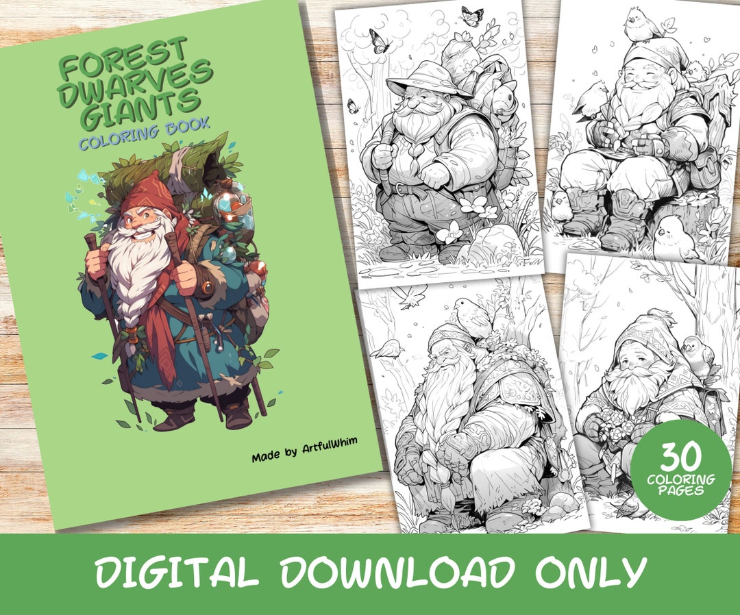 30 Forest Dwarves Giants Coloring Pages Book, Kids, Adults Instant ...