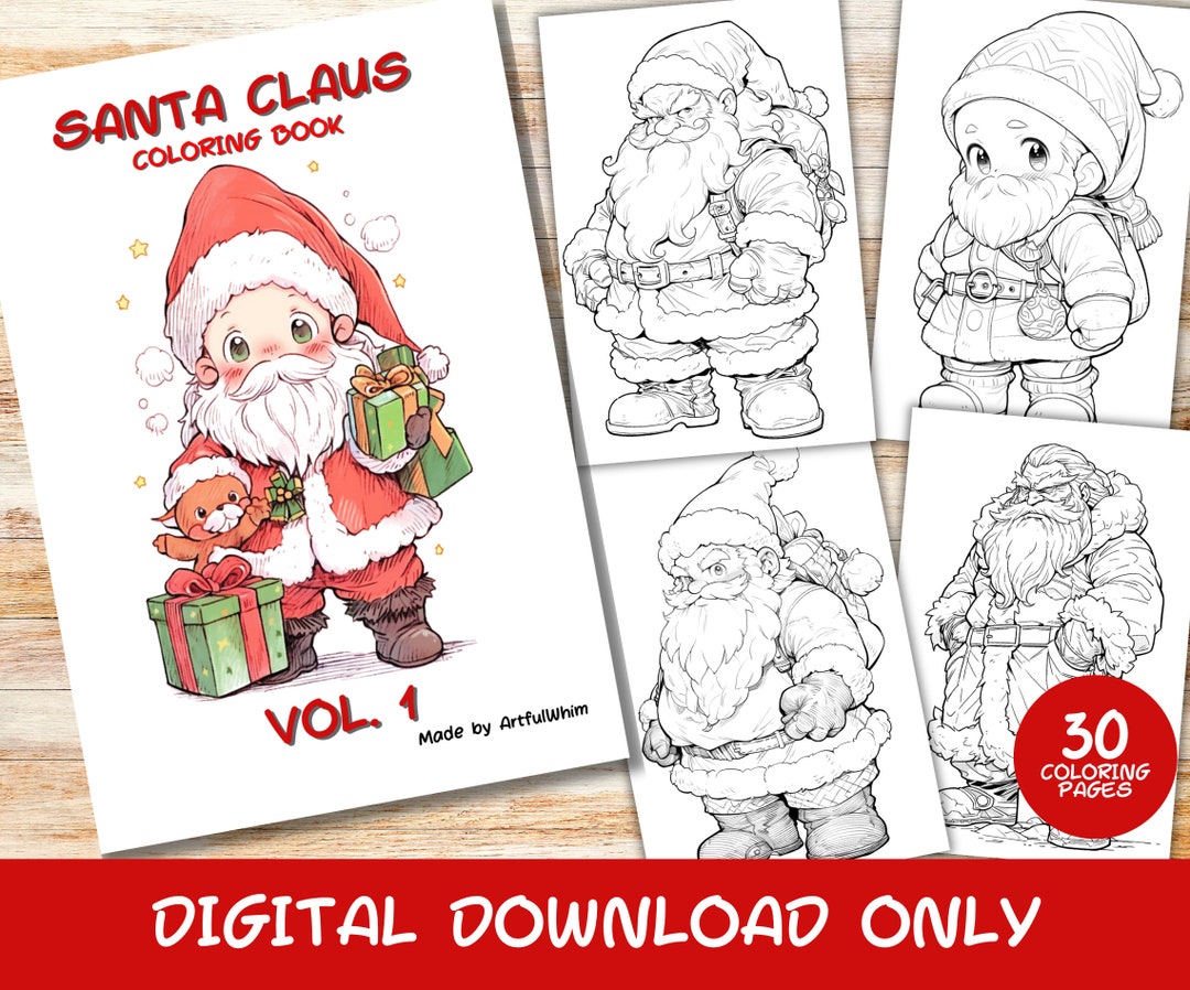 30 Santa Claus Volume 1 Coloring Pages Book, Kids, Instant Download ...